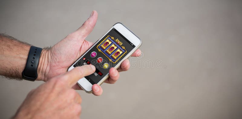Composite Image of Slot Machine App with Dollar Signs on Mobile Display ...
