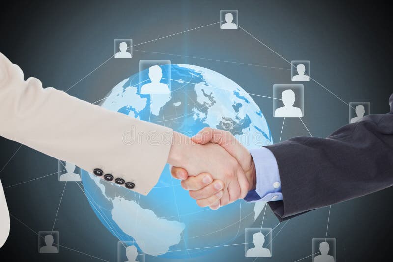 Composite Image of Smiling Business People Shaking Hands while Looking ...