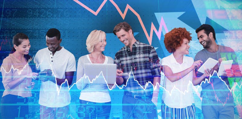 Composite Image of Smiling Business People Using Technology Against ...