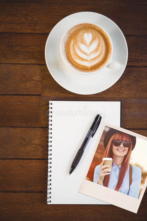 Composite Image of Smiling Hipster Woman Drinking Coffee Stock Photo ...