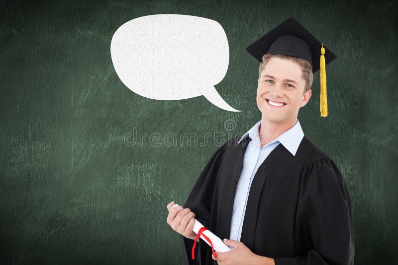 Composite Image of a Smiling Man with a Degree in Hand As he Looks at ...