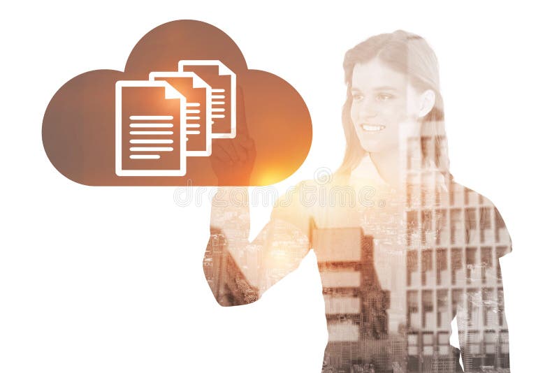 Composite Image of Smiling Woman Pointing Something with Her Finger ...