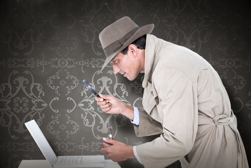 Composite Image of Spy Looking through Magnifier Stock Photo - Image of ...