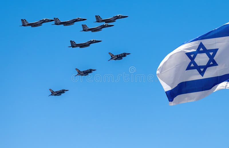 Composite Image with State Flags of Israel and Overflight Military ...