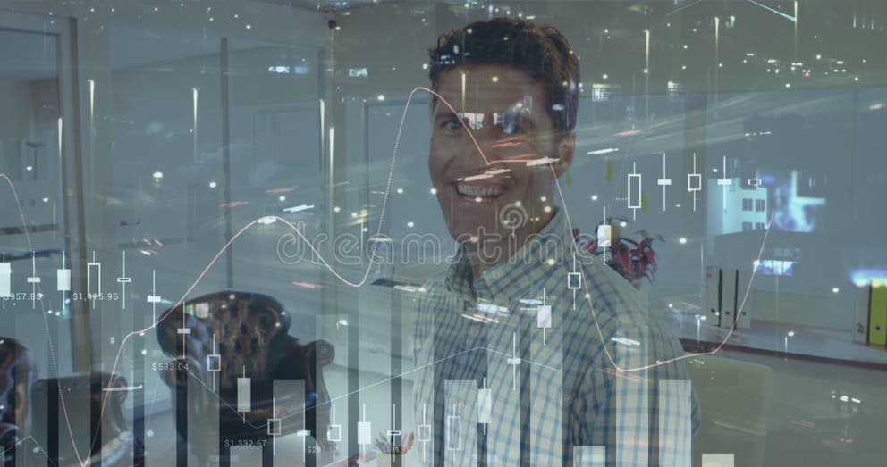 Composite Image of Statistical Data Processing Against Portrait of ...