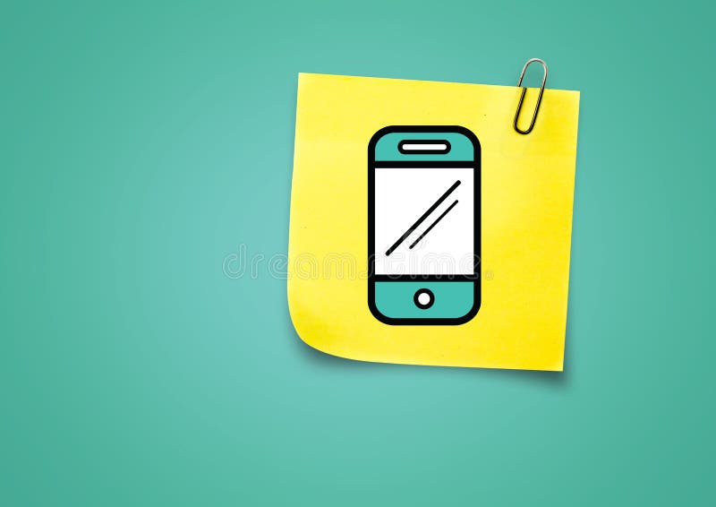 Composite Image of Sticky Note Phone Icon Against Blue Background Stock ...