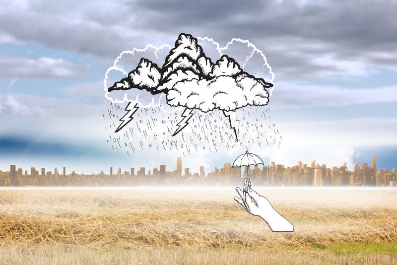 Composite Image of Storm Doodle with Hand Holding Tiny Umbrella Stock ...