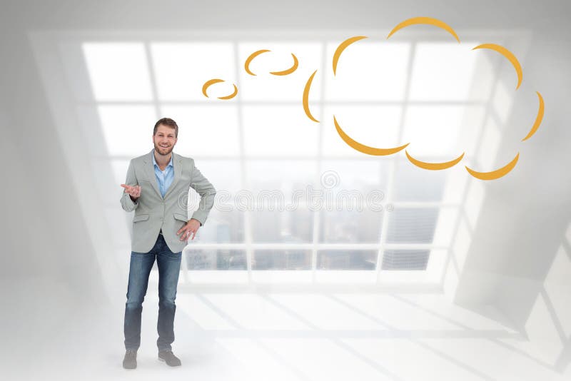 Composite Image of Stylish Man Smiling and Gesturing with Thought ...