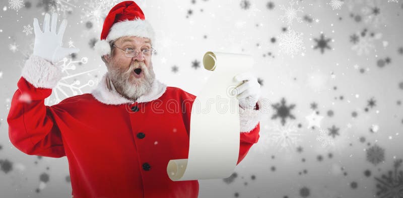 Composite Image of Surprised Santa Claus Making Face while Reading ...