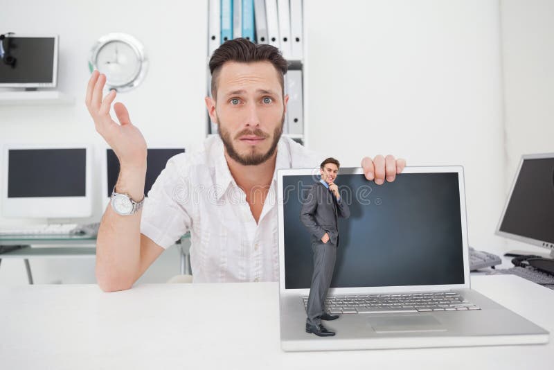 Confused Computer Engineer Looking Camera Laptop Stock Photos - Free ...