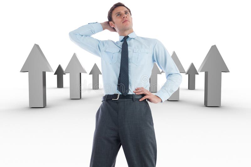 Composite Image of Thinking Businessman with Hand on Head Stock Photo ...