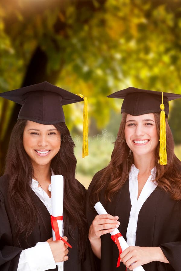 Composite Image of Two Friends Stand Together after Graduating Stock ...