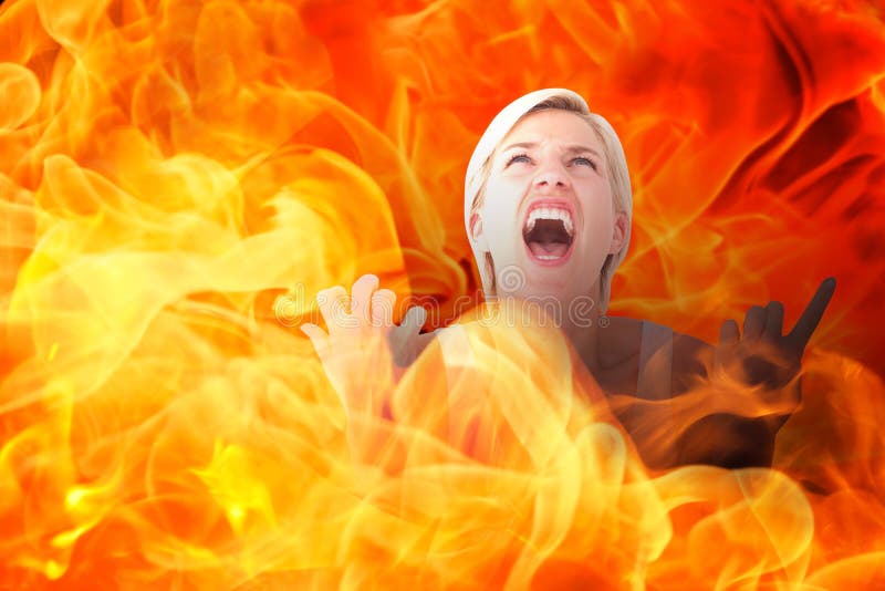 Composite Image of Upset Woman Screaming with Hands Up Stock Image ...