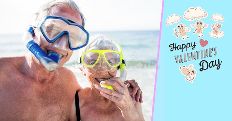Composite Image of Valentines Text and Senior Couple Scuba Diving Stock ...