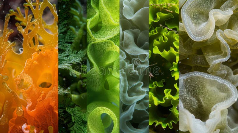 A Composite Image of Various Types of Algae Each Exhibiting Its Own ...
