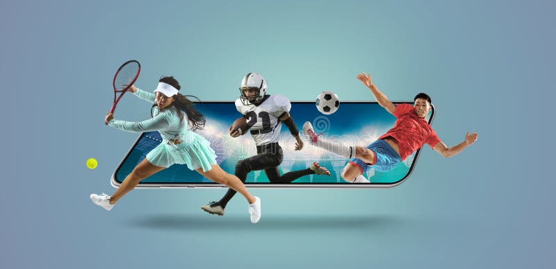 Composite Image of Vibrant Athletes Burst from Digital Display ...