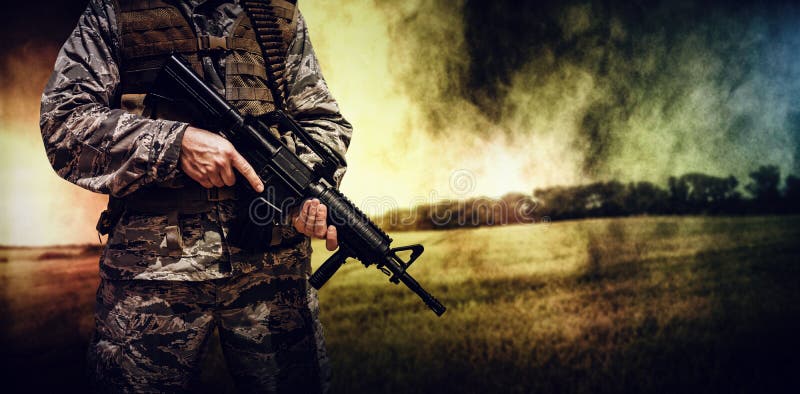 Composite Image of Wheat Farm Stock Photo - Image of camouflage, adult ...