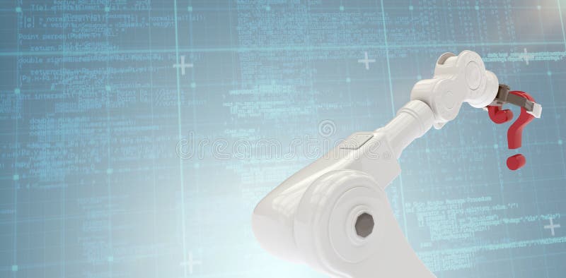 Composite Image of White Robotic Arm Holding Question Mark 3d Stock ...