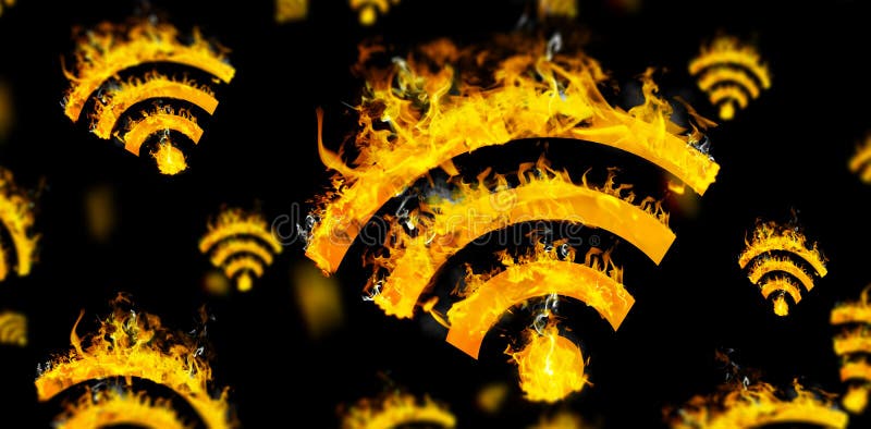 Composite Image of Wifi Sign on Fire Stock Illustration - Illustration ...