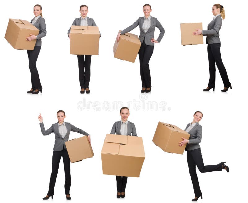 The Composite Image of Woman with Boxes on White Stock Photo - Image of ...