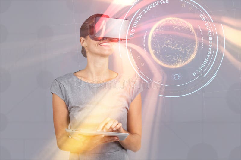 Man Using Virtual Reality Headset and Digital Tablet in Restaurant ...