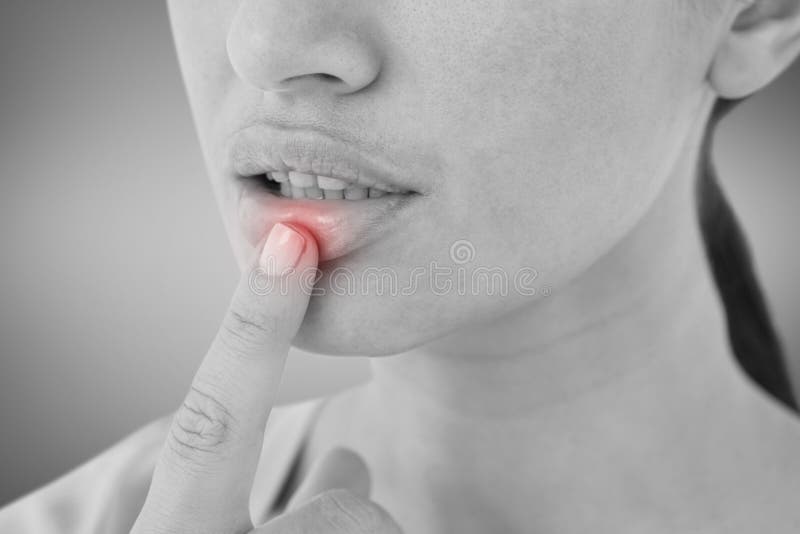 Composite Image of Woman Pointing Her Lip Stock Photo - Image of female ...