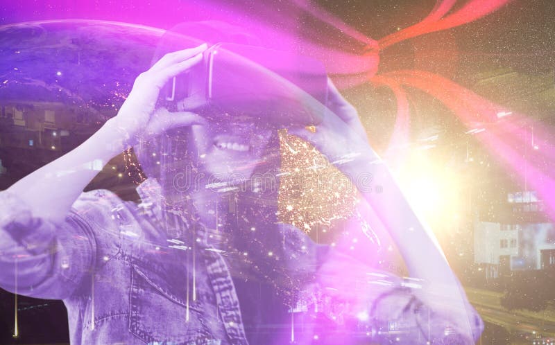Composite Image of Woman Using an Oculus Stock Photo - Image of data ...