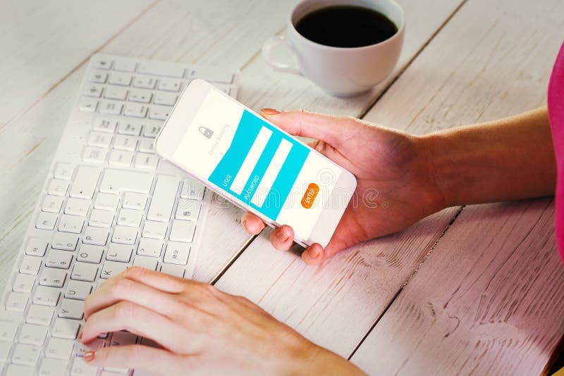 Composite Image of Woman Using Smartphone at Work Stock Image - Image ...