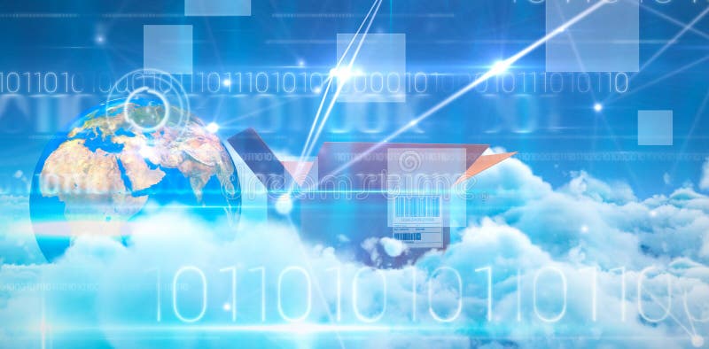 Composite Image of World Map and Brown Cardboard Box Stock Illustration ...