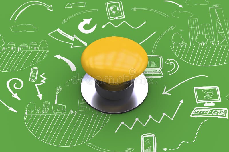 Composite Image of Yellow Push Button Stock Illustration - Illustration ...