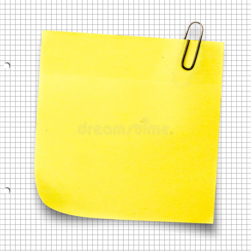 Composite Image of Yellow Sticky Note with Paper Clip Stock ...