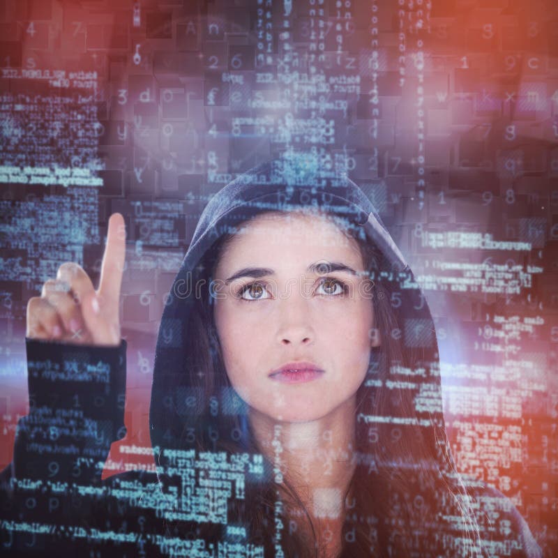 Composite Image of Young Female Hacker Using Digital Screen Stock Photo ...