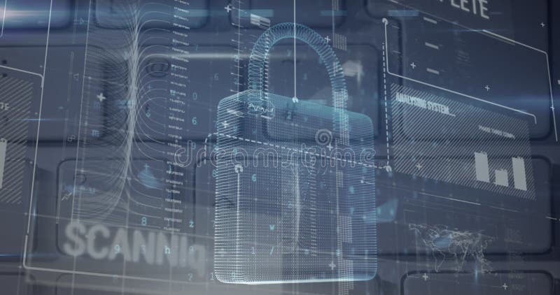 Composite of Padlock with Bar Graph, Maps and Multiple Text Over ...