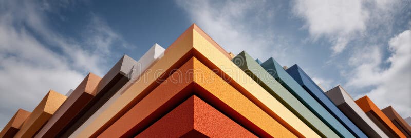 Colorful Composite Panels Stacked Diagonally Under a Cloudy Sky Create ...