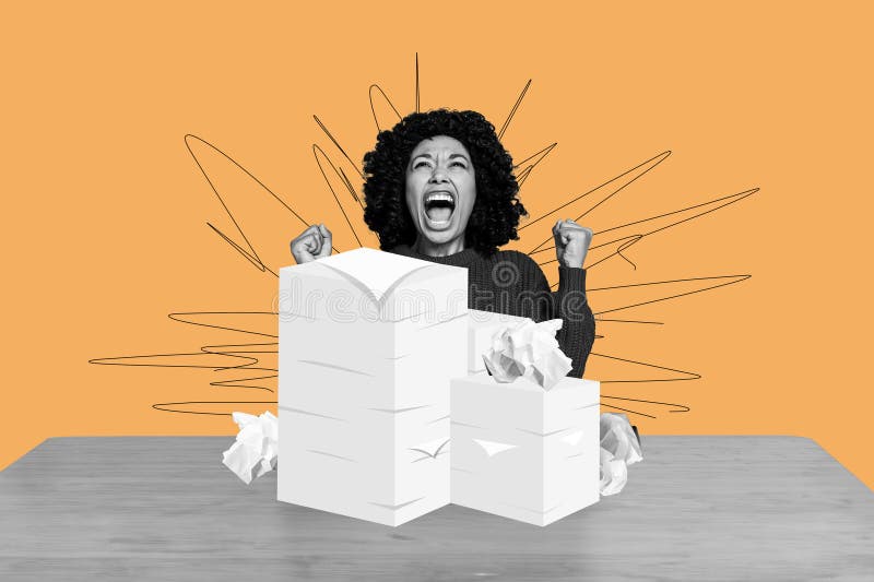 Composite Photo Collage of Angry Tired American Girl Archive Worker ... Composite Photo Collage of Angry Tired American Girl Archive Worker ...
