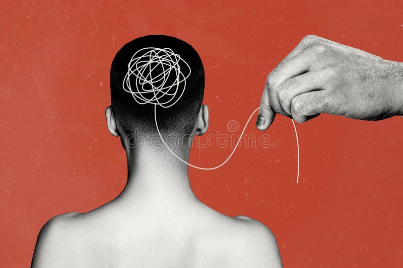 Composite Photo Collage of Hand Hold String Human Brain Process Mind ...