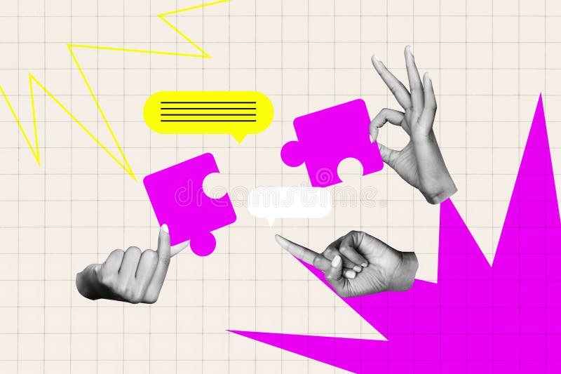 Composite Photo Collage of Hands Hold Puzzle Segment Team Building ...