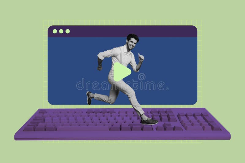 Composite Photo Collage of Happy Businessman Run Computer Keyboard ...