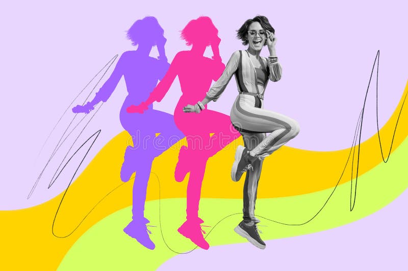Composite Photo Collage Of Happy Girl Dance Weekend Occasion Relax