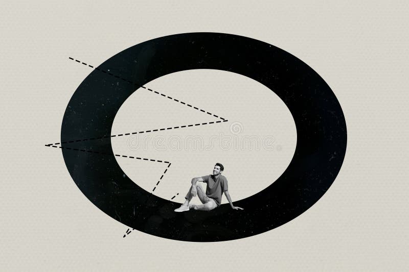 Composite Photo Collage of Happy Guy Sit Inside Sphere Geometry ...