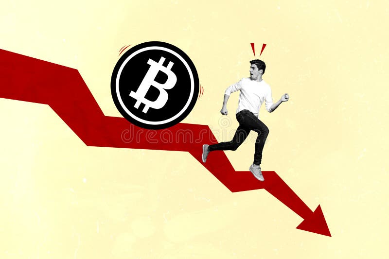 Composite Photo Collage of Huge Bitcoin Cryptocurrency Roll Scared Guy ...