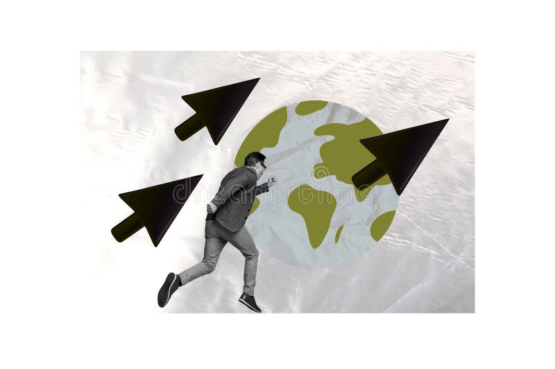 Composite Photo Collage of Hurry Man Run Relocation Summer Travel ...