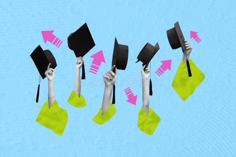 Composite Photo Collage of Students Hands Throw Master Hat University ...