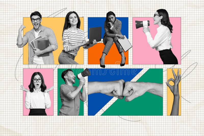 Vertical Creative Composite Photo Collage of Smart Girl in Glasses Hold ...