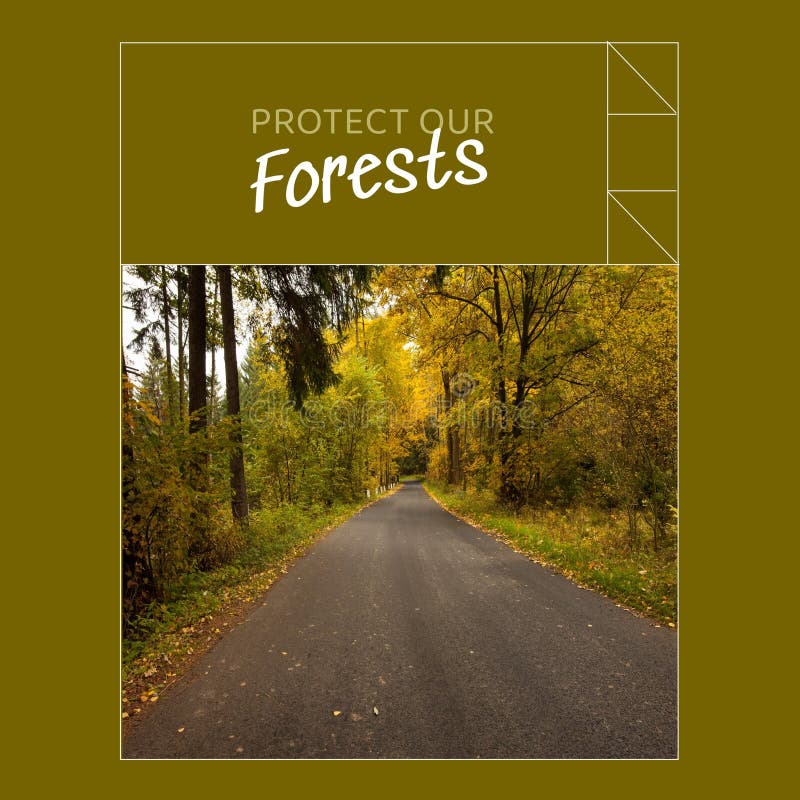 Composite of Protect Our Forests Text and Idyllic View of Empty Road ...