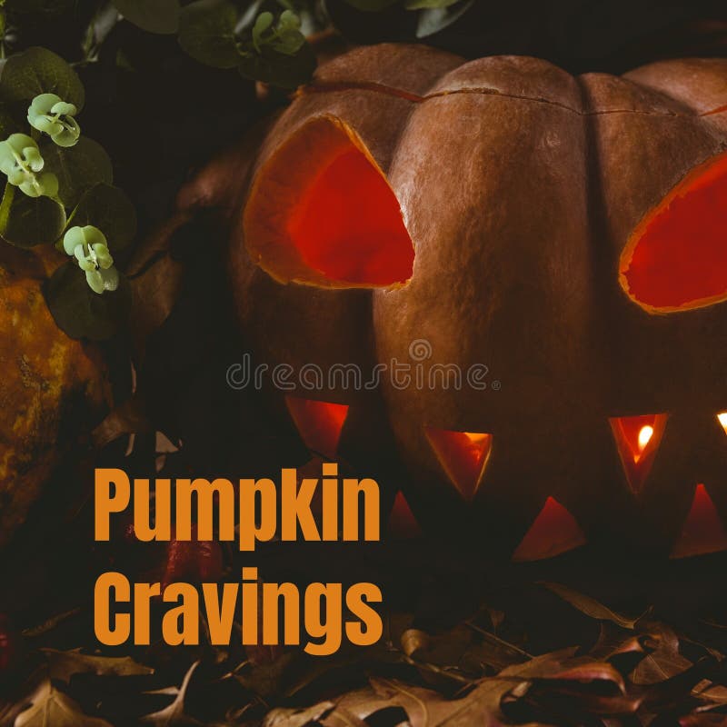 Composite of Pumpking Cravings Text and Halloween Pumpkins on Dark ...