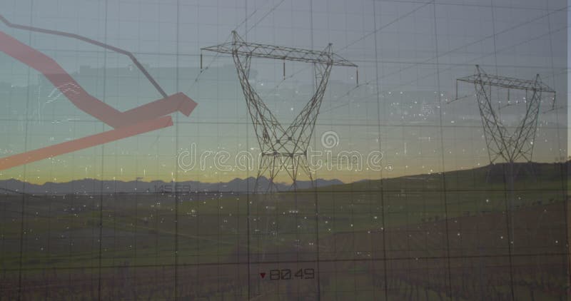 Composite of Red Lines, Electricity Pylons and Data Processing Stock ...