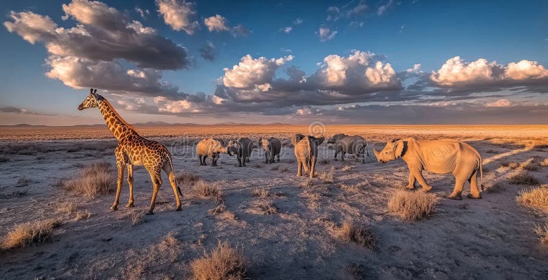 A Composite Scene Featuring a Large Group of African Safari Animals on ...