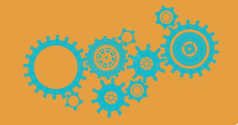 Composite of Set of Blue Cogs on Orange Background Stock Illustration ...