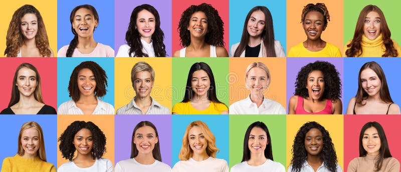 Composite Set of Smiling Diverse Multiracial Women Stock Photo - Image ...